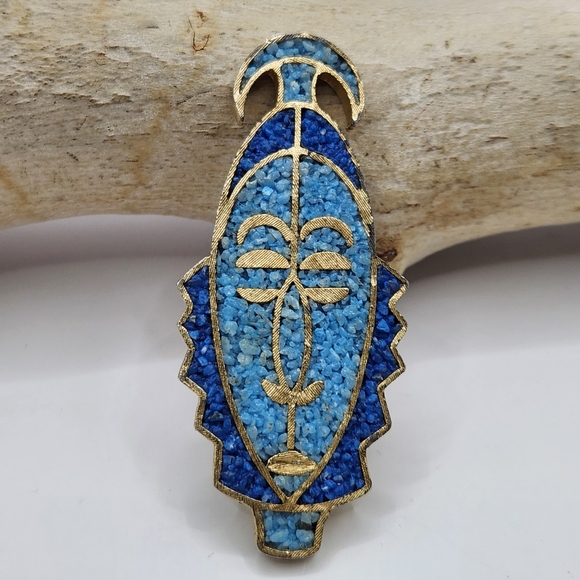 Vintage | Jewelry | 97s Tortolani Jewelry Blue Stone Inlay Tribal Mask ...